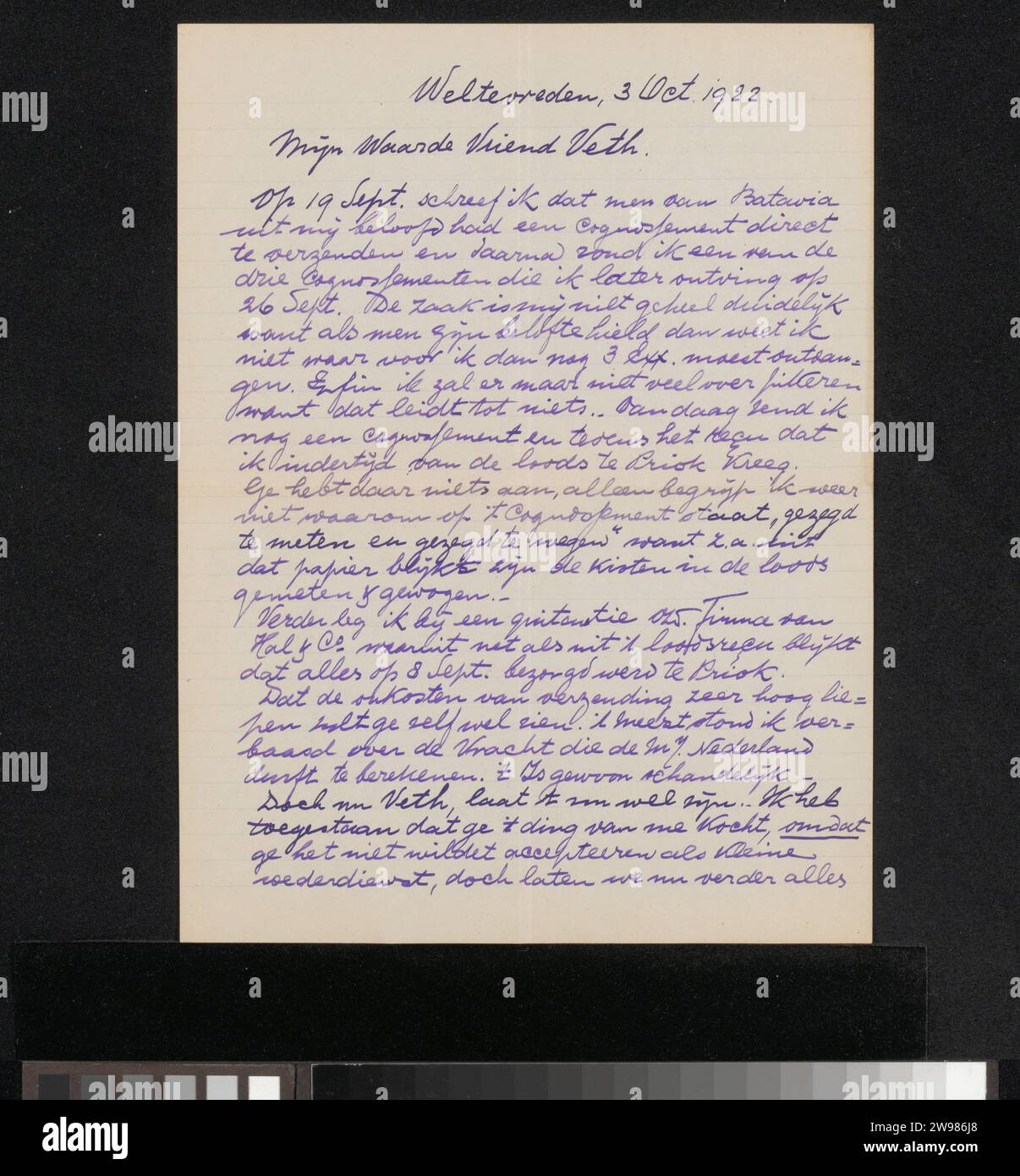 Letter to Jan Veth, Jean Pierre Moquette, 1922 letter Welted people ink ...