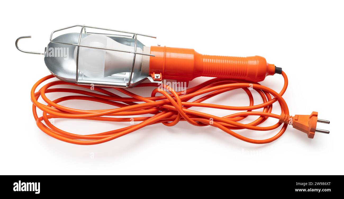 portable lamp with wire on white isolated background Stock Photo - Alamy