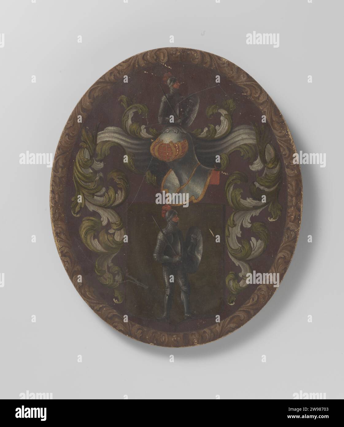 Coat of arms with harnessed knight, anonymous, 1881 Oval wooden weapon ...
