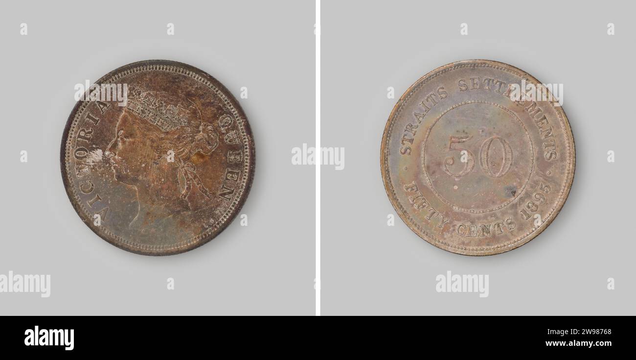 50 cents from the Straits Settlements of Queen Victoria, 1895 ,, 1895 coin Silver coin. Front ...