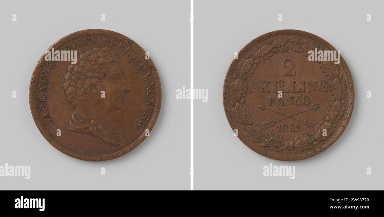 2 Skilling Banco from Sweden by Karel XIV Johan, 1835 ,, 1835 coin ...