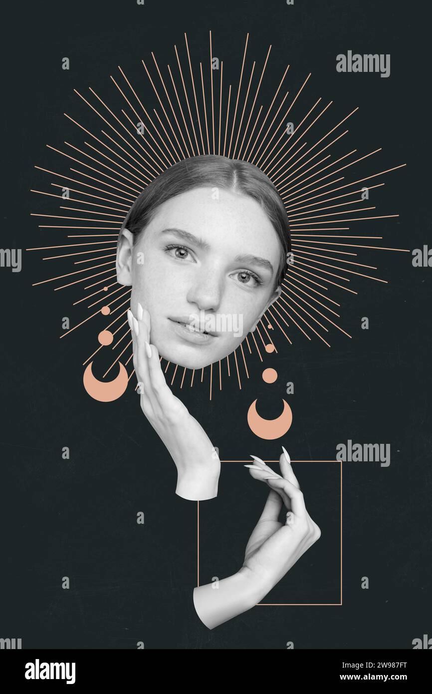 Creative drawing collage poster of mysterious lady gypsy magician ready ...