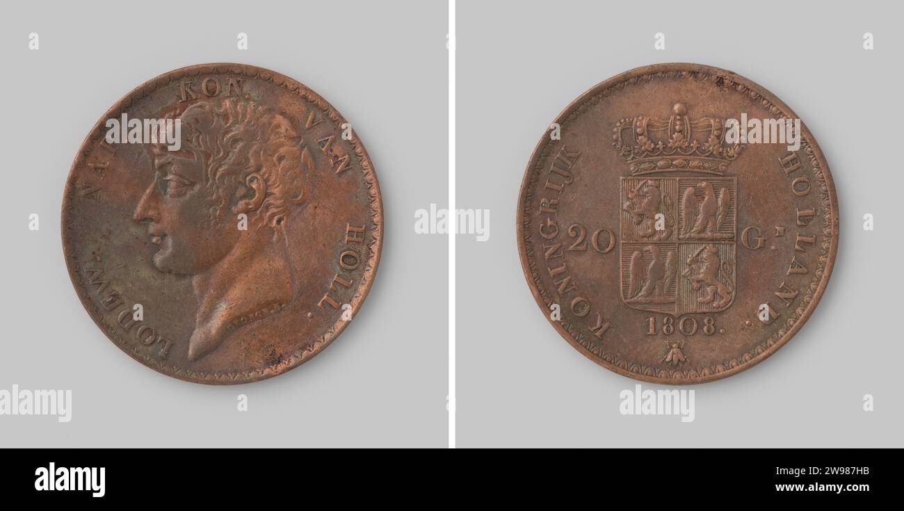 20 guilders of the Kingdom of Holland, 1808. Afslag in bronze., Louis ...