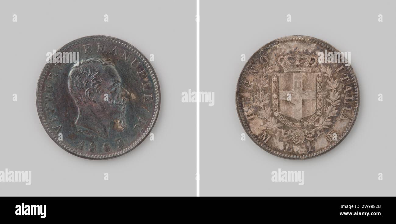 Lira from Italy of King Vittorio Emanuele II, 1863 ,, 1863 coin Silver ...
