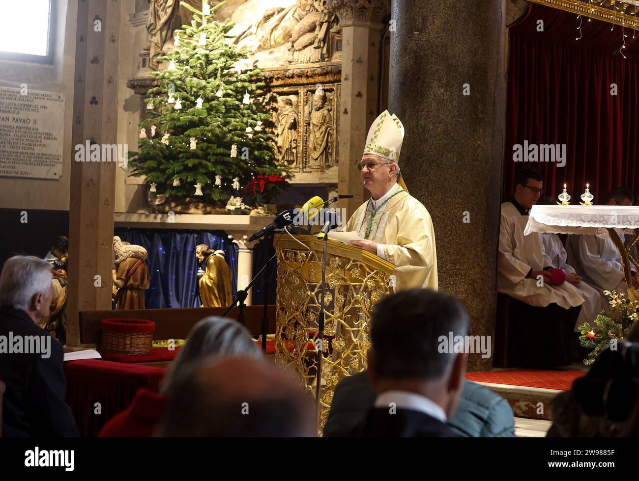 Split, Croatia. 25th Dec, 2023. Archbishop of Split-Makarska Zdenko Krizic leads a Christmas ...