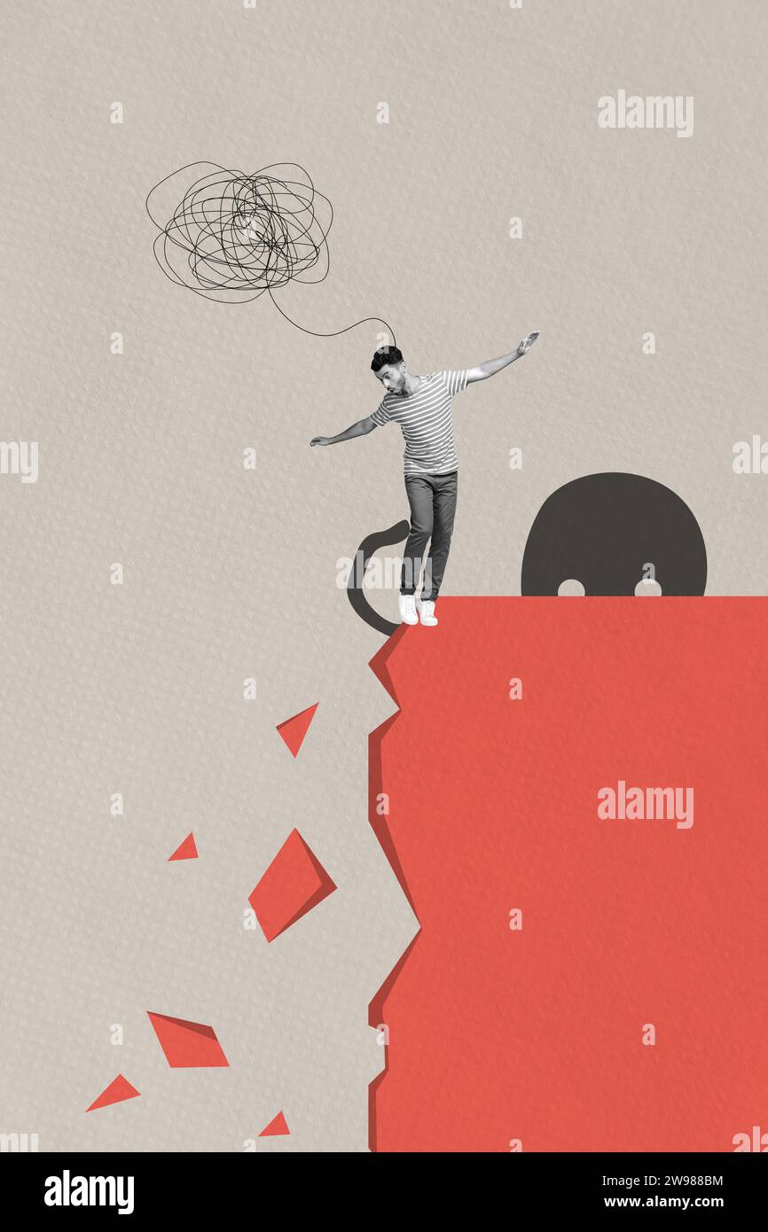 Creative abstract template of man falling negative thoughts depression ...