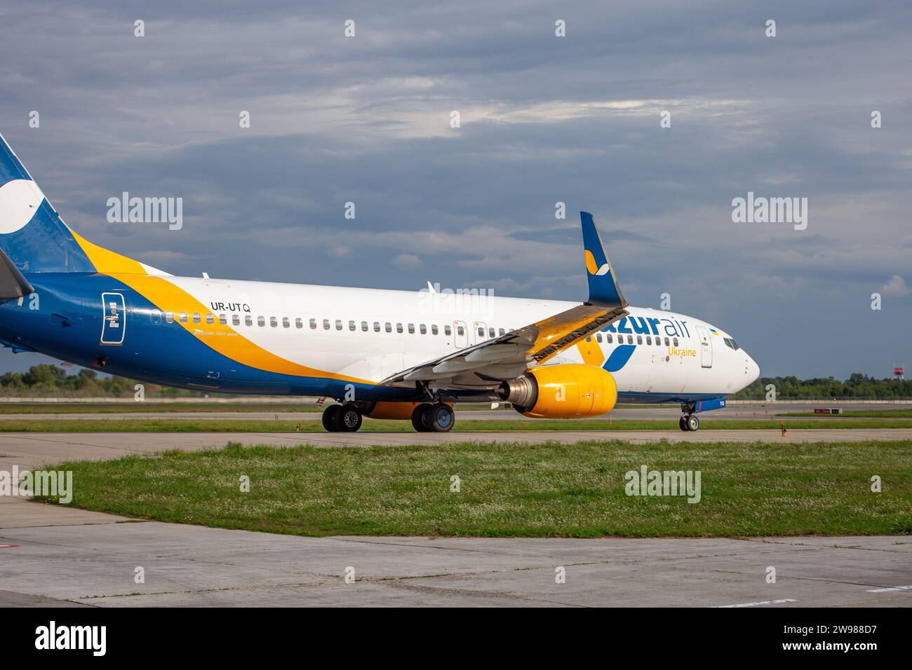 Ukrainian passenger plane AZURAIR Boeing 737-800 UR-AZO. Airport apron ...