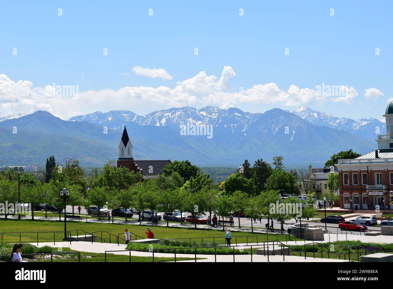 View of the White Memorial Chapel and the Wasatch Mountain Range in the ...