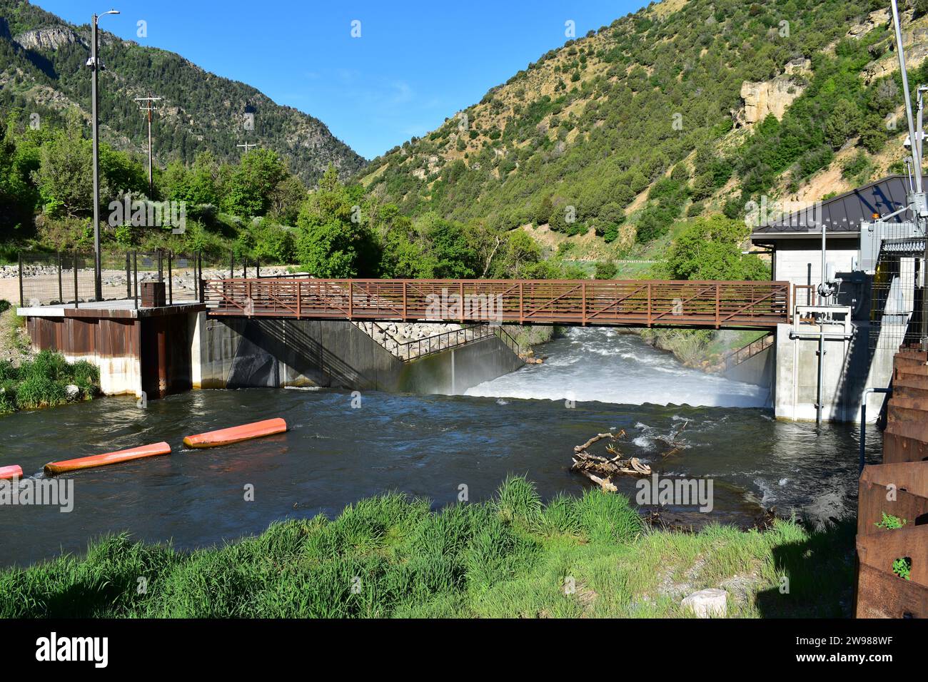 Water flowing over the Third Dam on the Logan River next to Highway 89 ...