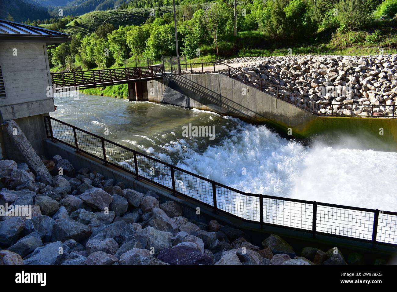 Water flowing over the Third Dam on the Logan River next to Highway 89 ...