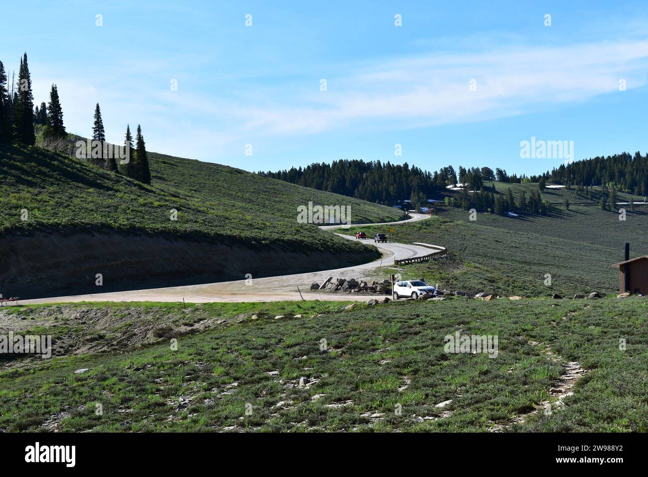 Cars driving uphill on Highway 89 in the Bear River Mountain Range west ...