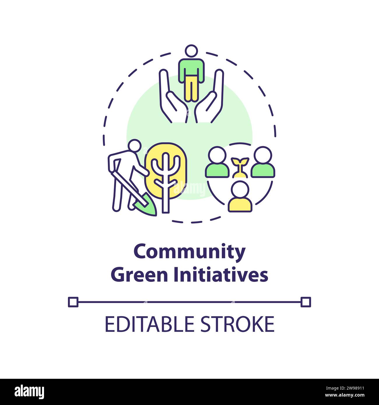 Thin line colorful community green initiatives icon concept Stock ...