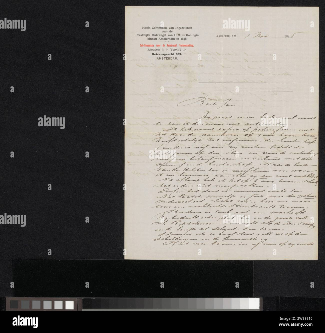 Letter to Jan Veth, Cornelis Gerardus' t Hooft, 1898 letter Amsterdam ...