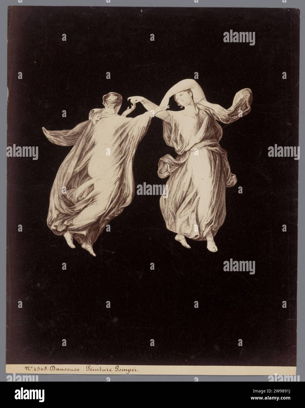 Photo production from an engraving to a fresco of two dancers in ...