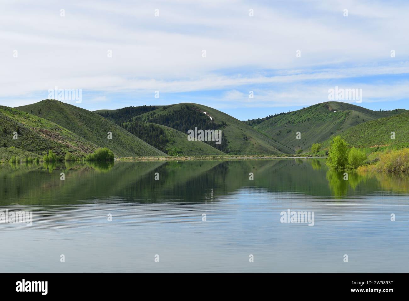 Beautiful scenery of still water and grass hills at the Montpellier ...