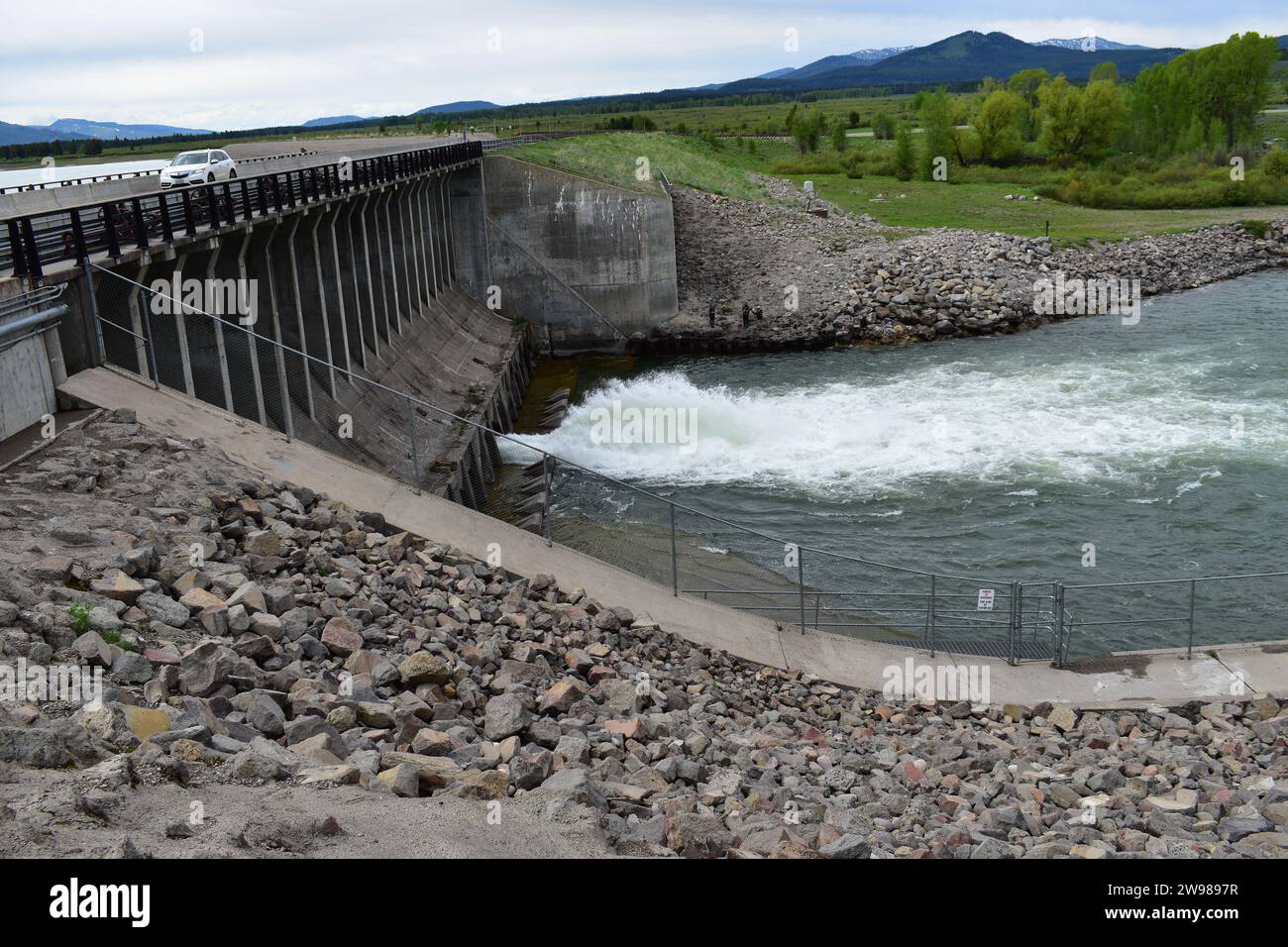 Outflow of water from Jackson Lake through Jackson Lake Dam in Grand ...