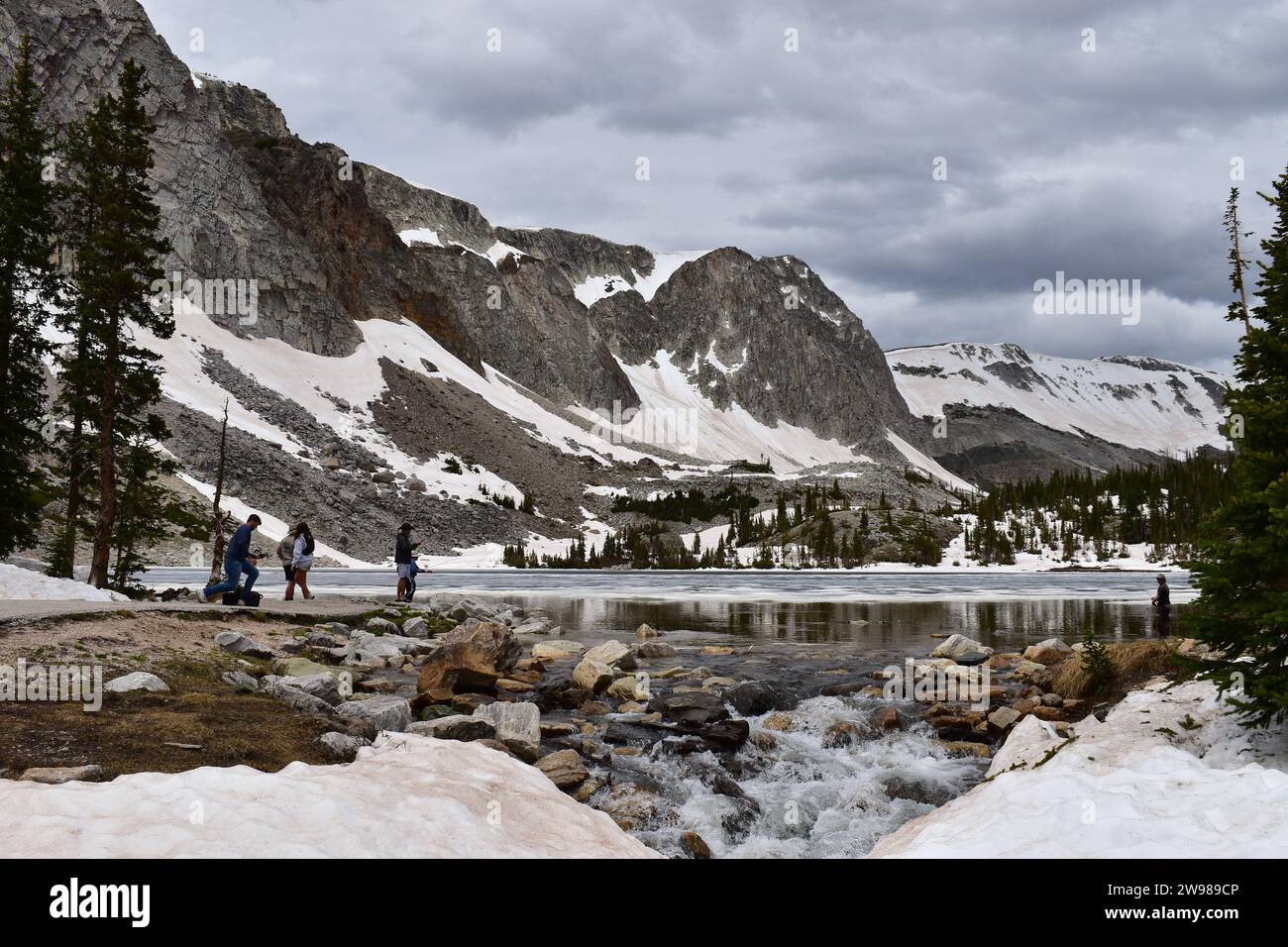 People enjoying the scenery at the shore of Lake Marie Stock Photo - Alamy