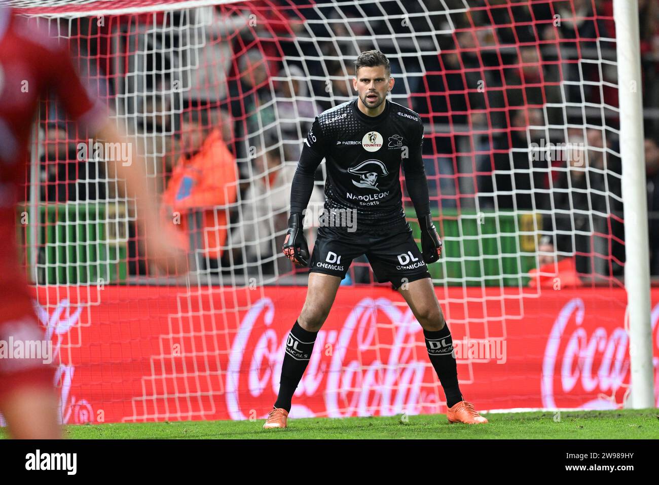 Waregem, Belgium. 15th Dec, 2023. goalkeeper Louis Bostyn (1) of Zulte ...