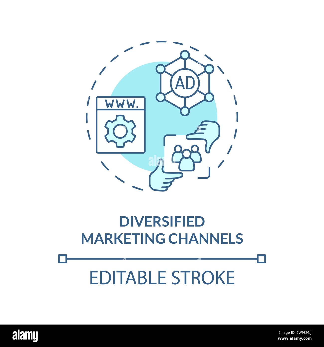 Thin line blue diversified marketing channels icon concept Stock Vector ...
