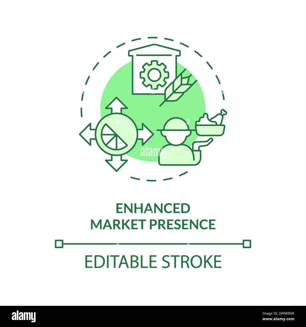 Thin Line Green Enhanced Market Presence Icon Concept Stock Vector