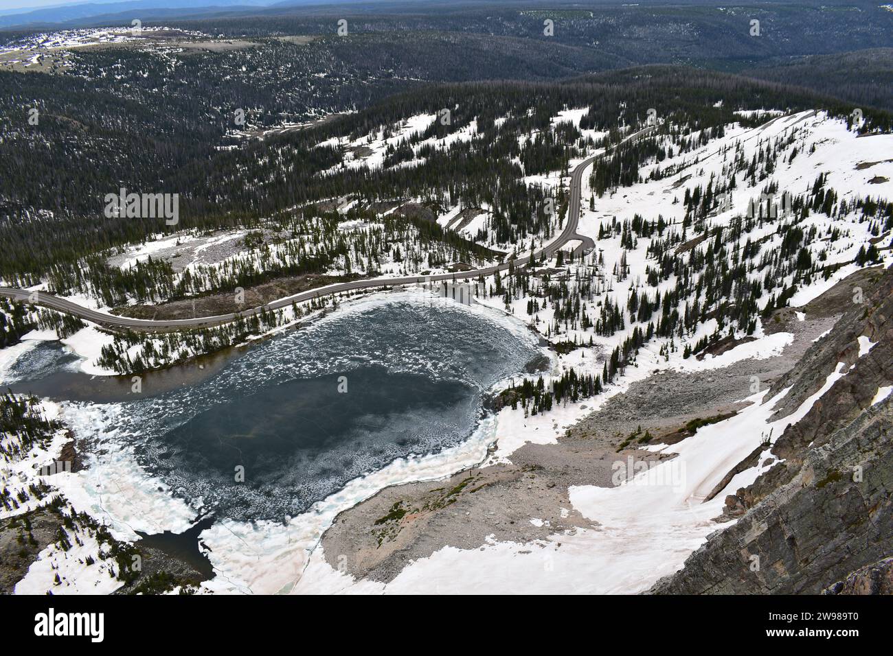 View of Lake Marie and the majestic snowy mountain landscape of ...