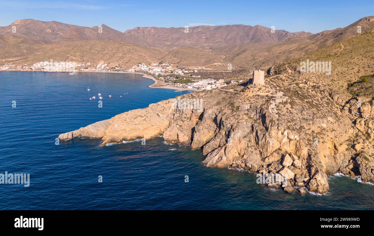 Aerial drone photo of the coastal town named La Azohia in the Costa ...