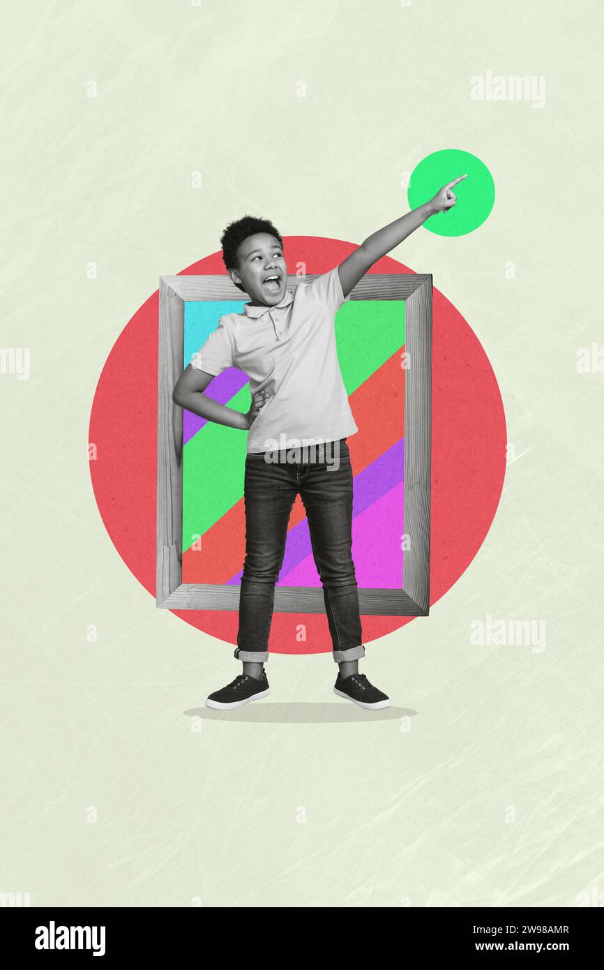 Vertical collage creative illustration monochrome effect excited ...