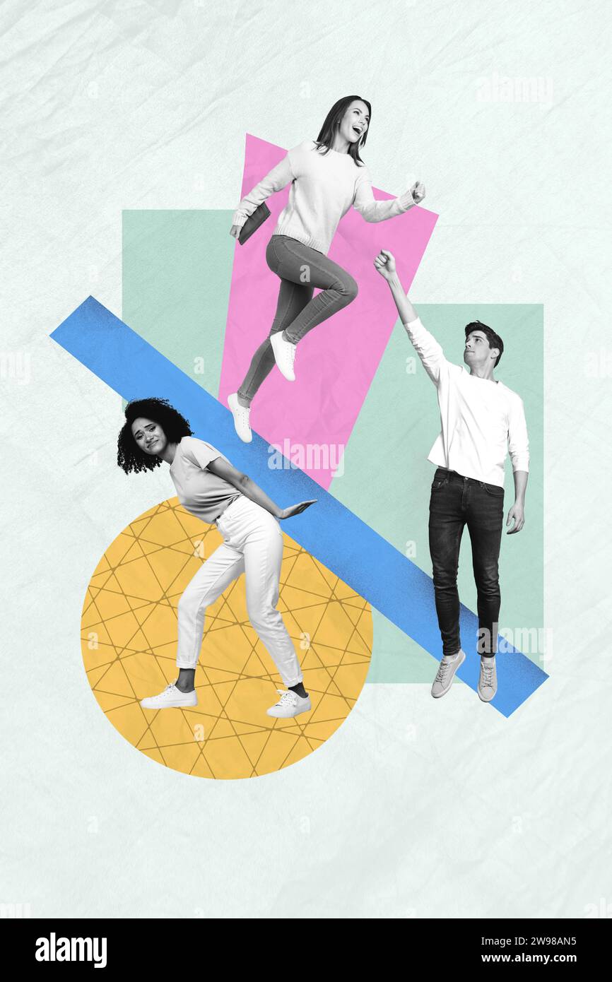 Vertical composite photo collage of young motivated ambitious team work hard together for ...