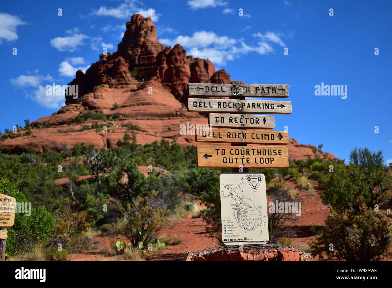 Direction signs in front of Bell Rock Stock Photo - Alamy