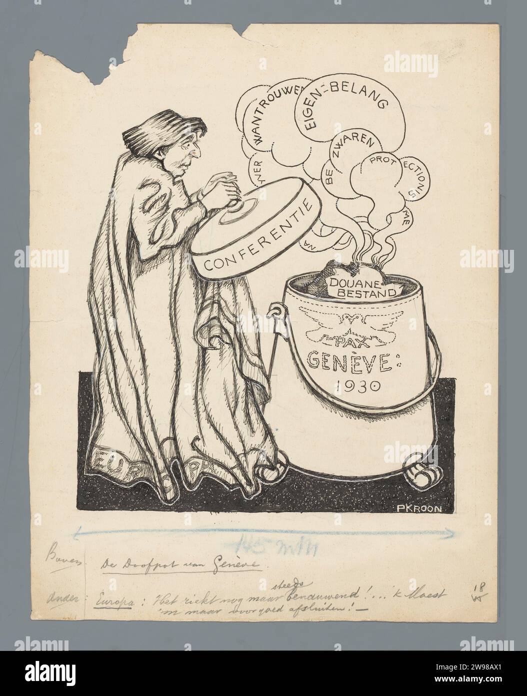 Peace Conference Van Geneva, 1930, Patricq Kroon, 1930 drawing Europe ...