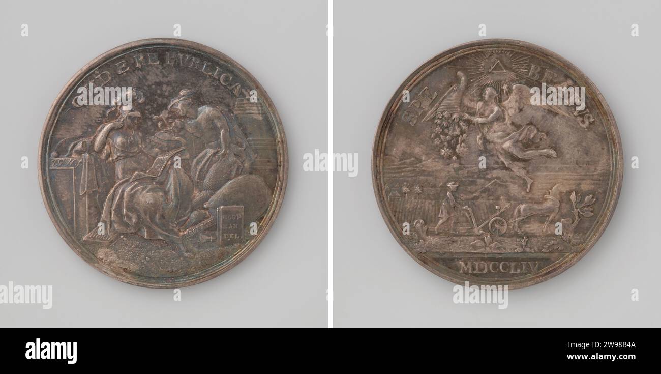 Start of the year 1754, Johan George Holtzhey, 1754 Silver medal. Front ...