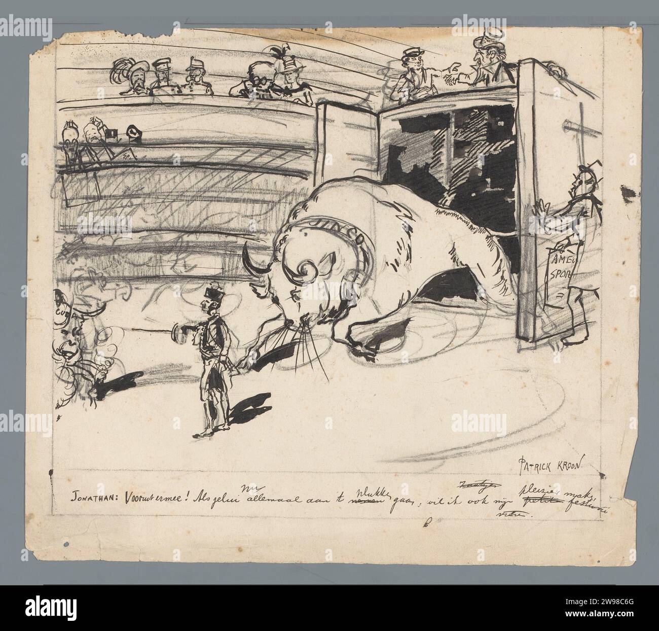 Bullfighting, Patricq Kroon, 1920 - 1930 drawing Arena for bullfighting ...