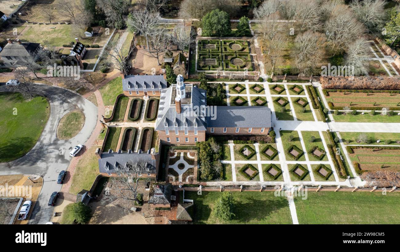 Aerial view of Governor's Palace featuring lush gardens and trees in ...