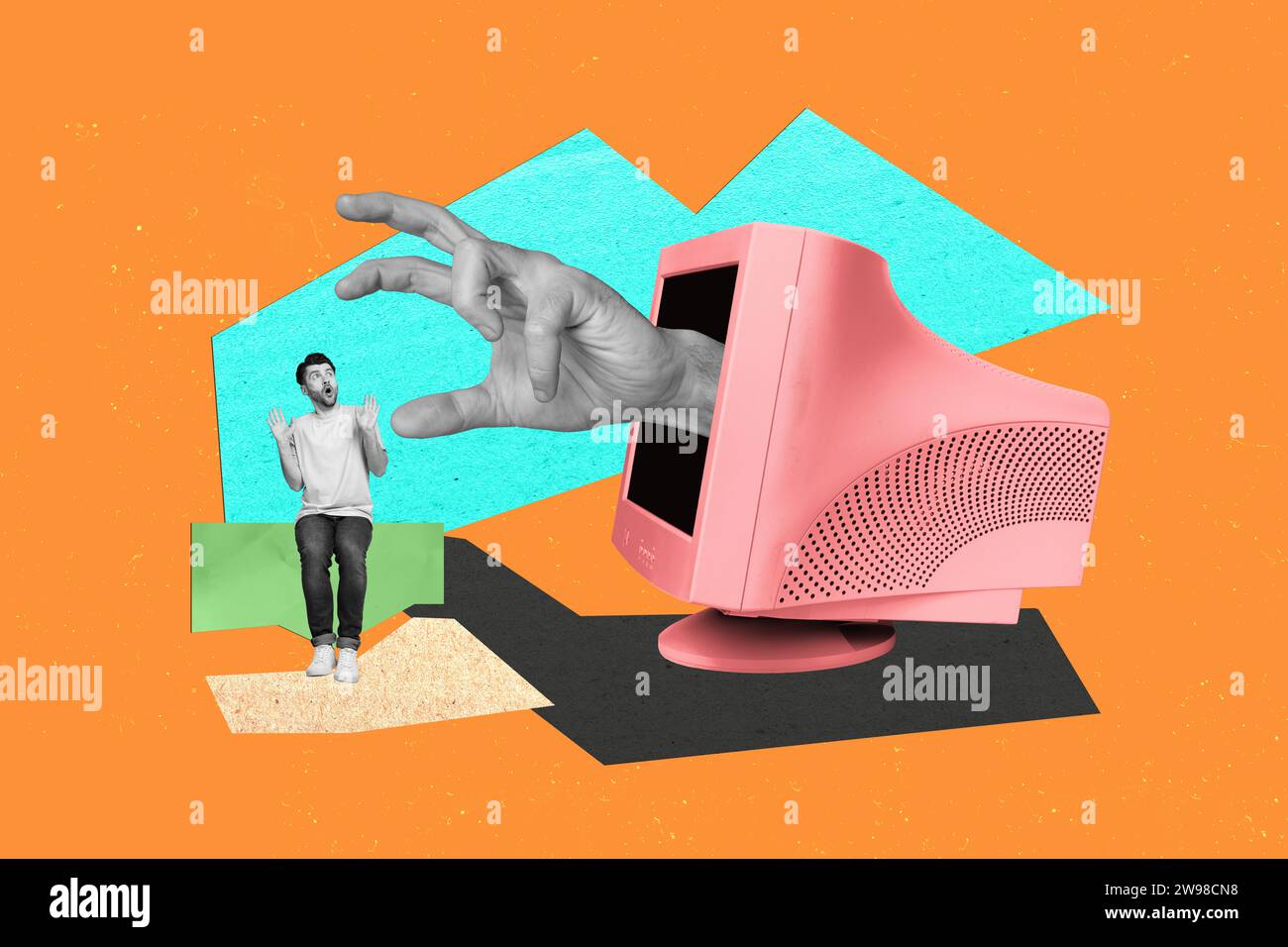 Photo concept contemporary design idea collage of young guy afraid ...