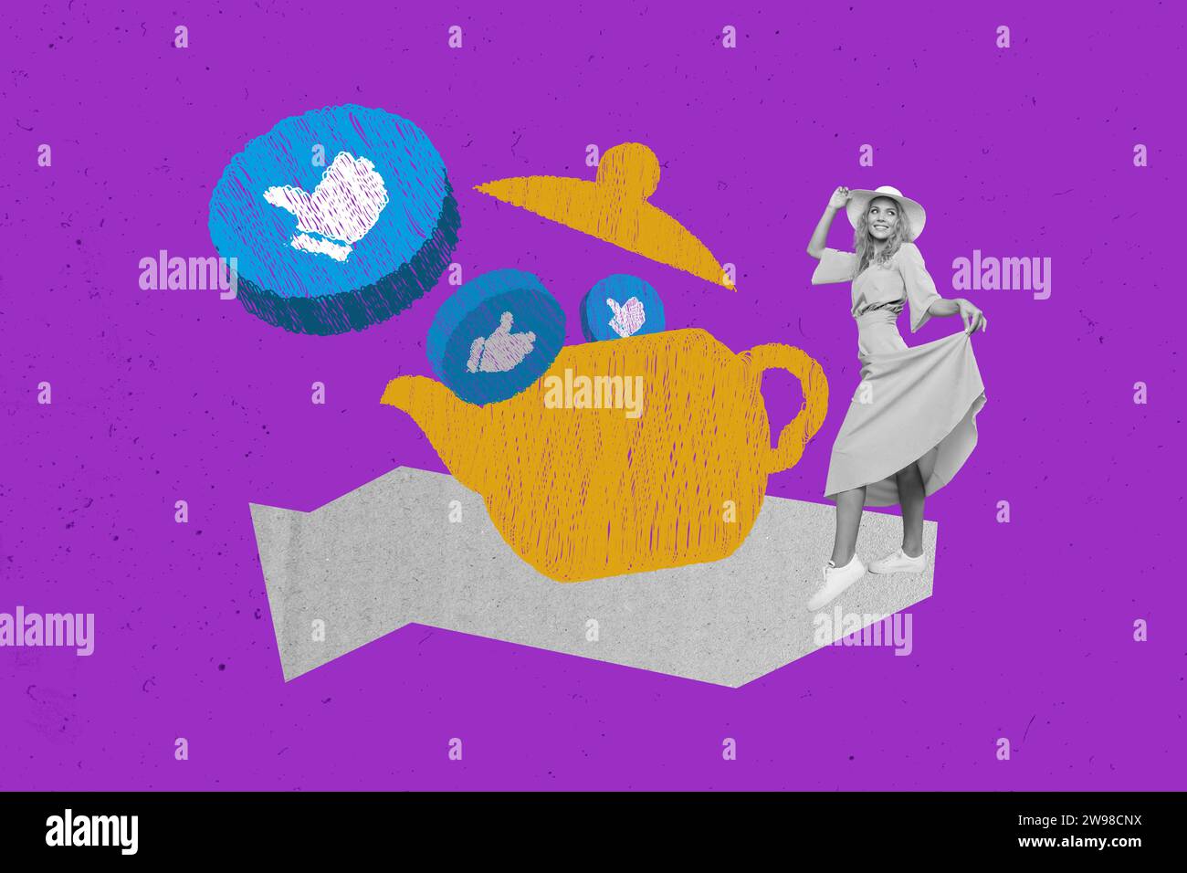 Creative abstract template graphics collage image of charming lady ...