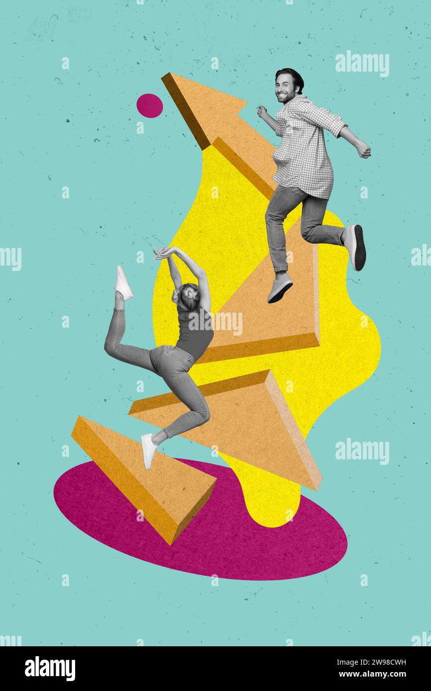 Vertical collage motivational placard of two young competitors in team ...