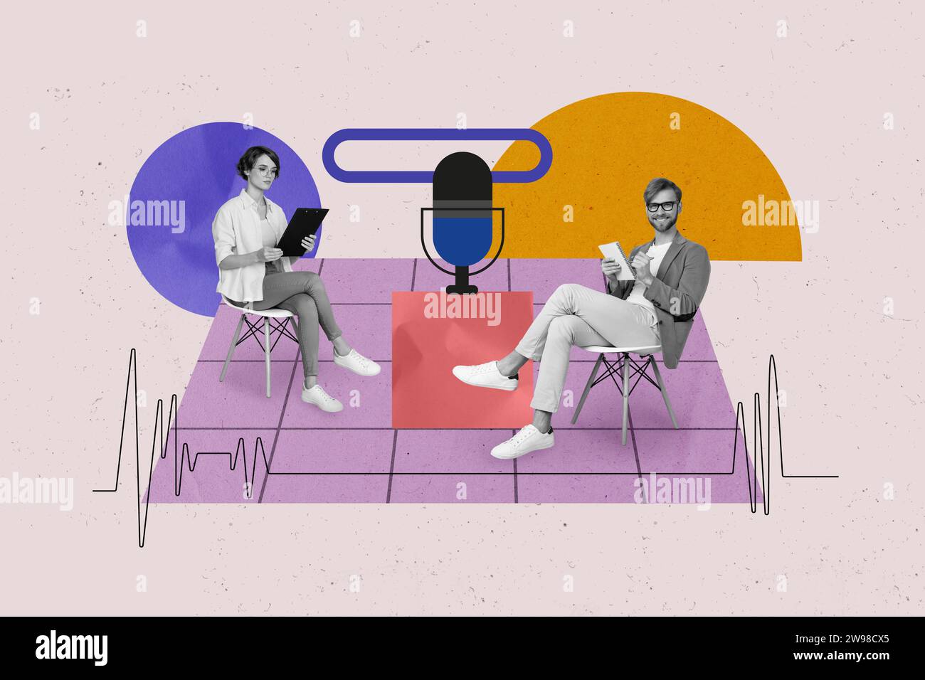 Collage artwork graphics picture of journalist tacking interview ...