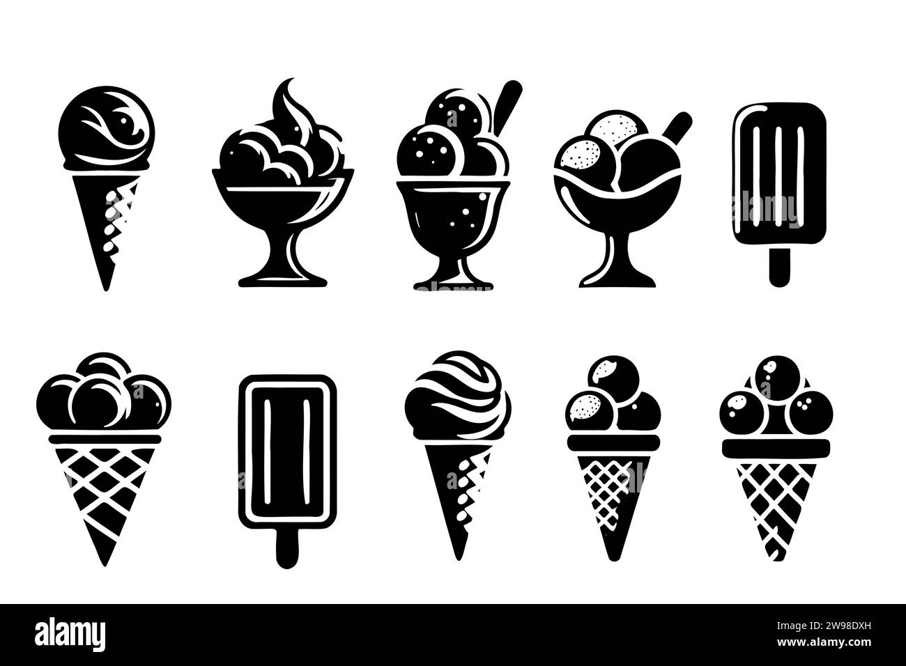 Sketch Ice cream icons frozen creamy desserts, gelato ice cream, wafer ...