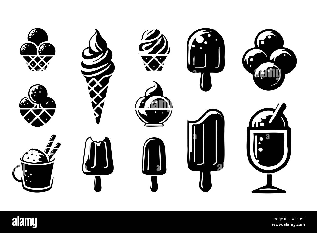 Sketch Ice cream icons frozen creamy desserts, gelato ice cream, wafer ...