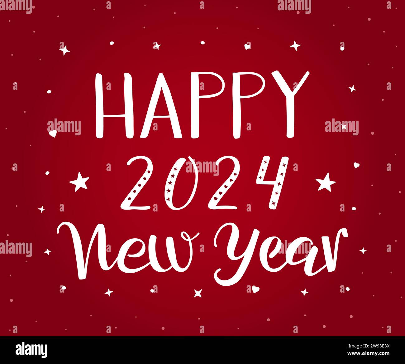 Happy New Year 2024 handwritten modern brush calligraphy. Red and white ...