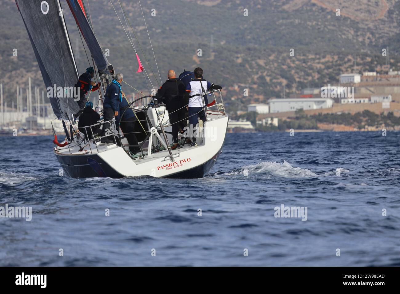 Bodrum,Turkey. 02 December 2023: Sailboats sail in windy weather in the ...