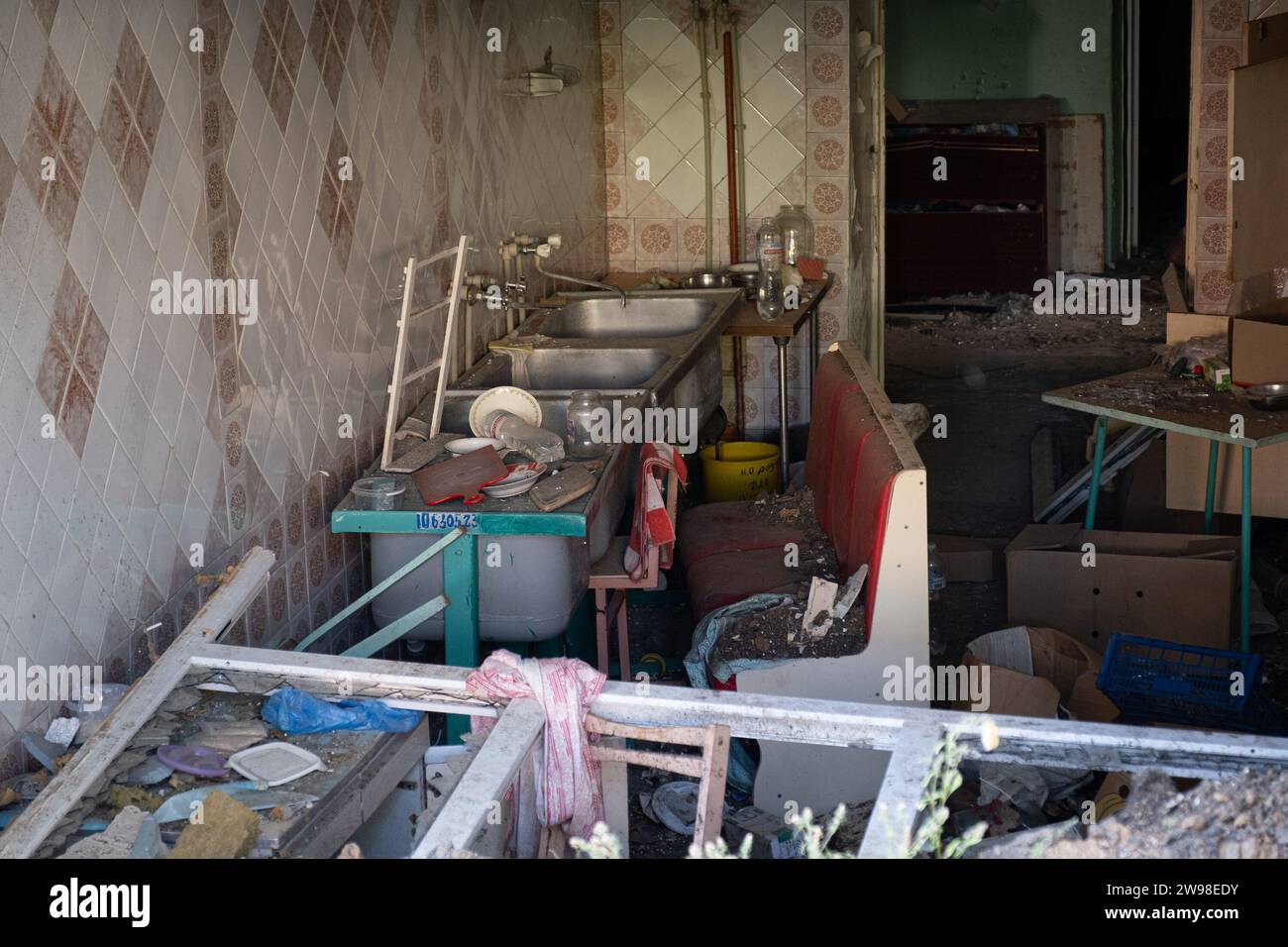Interior of one of the rooms of the bombed hospital. On 10th September ...