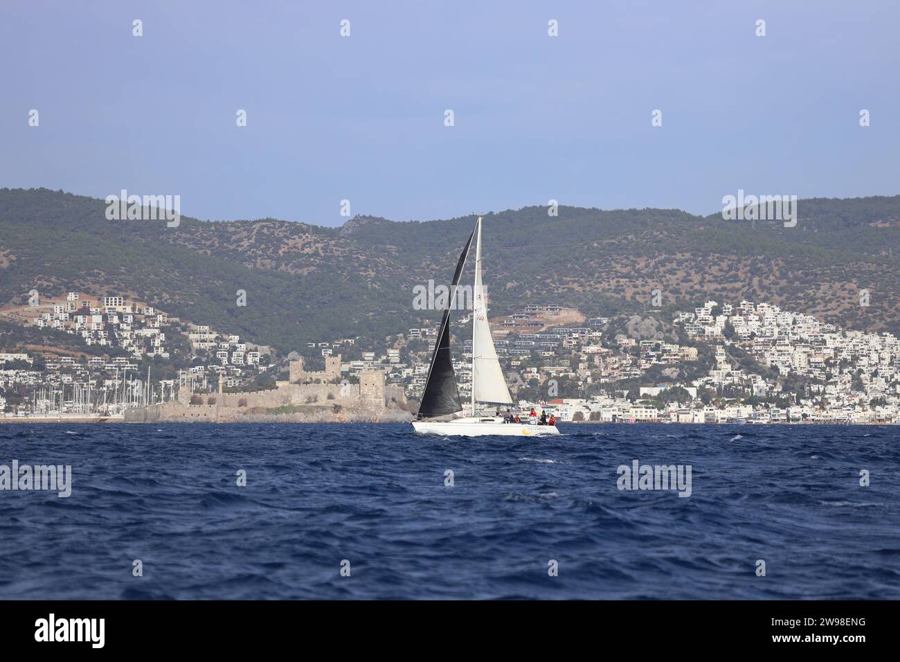 Bodrum,Turkey. 02 December 2023: Sailboats sail in windy weather in the ...