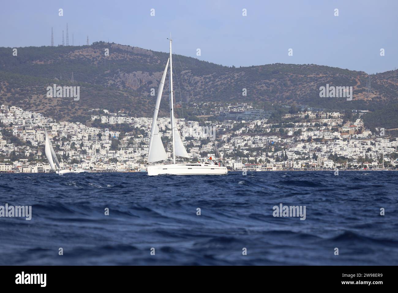 Bodrum,Turkey. 02 December 2023: Sailboats sail in windy weather in the ...