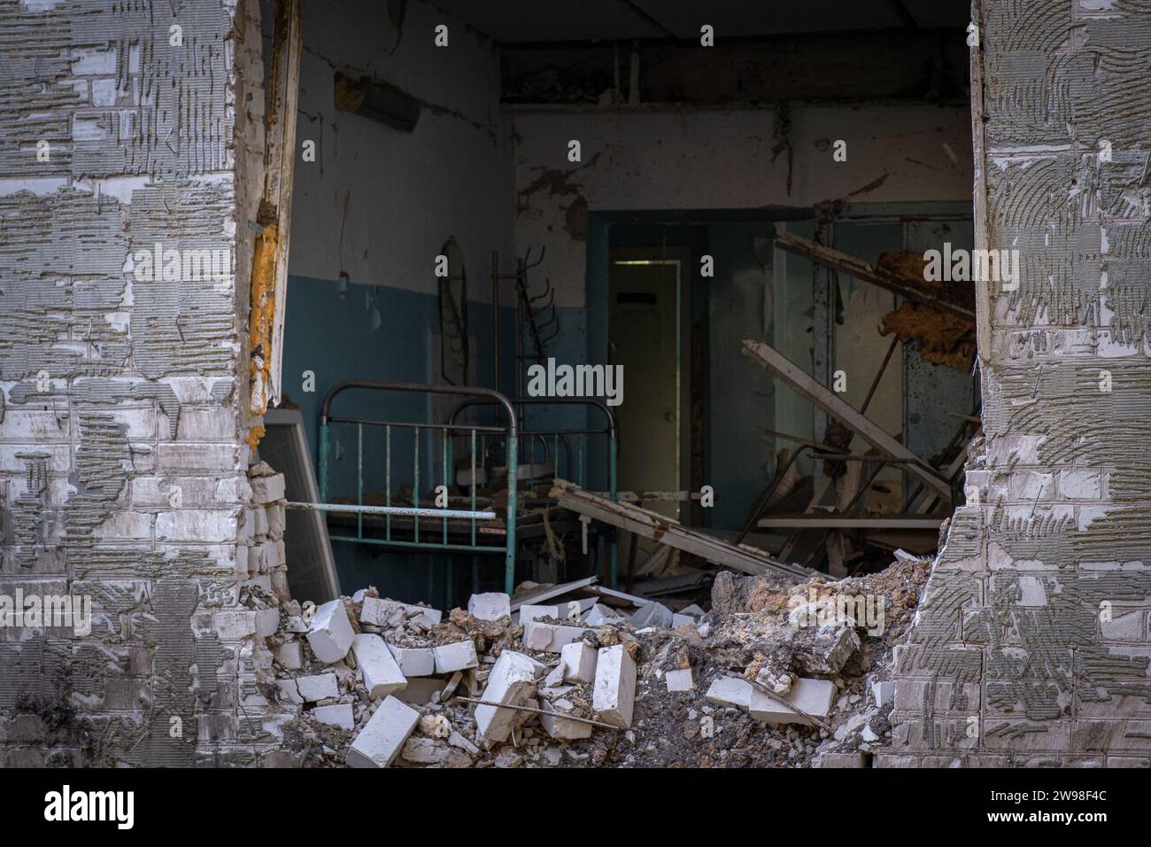 Interior of one of the rooms of the bombed hospital. On 10th September ...