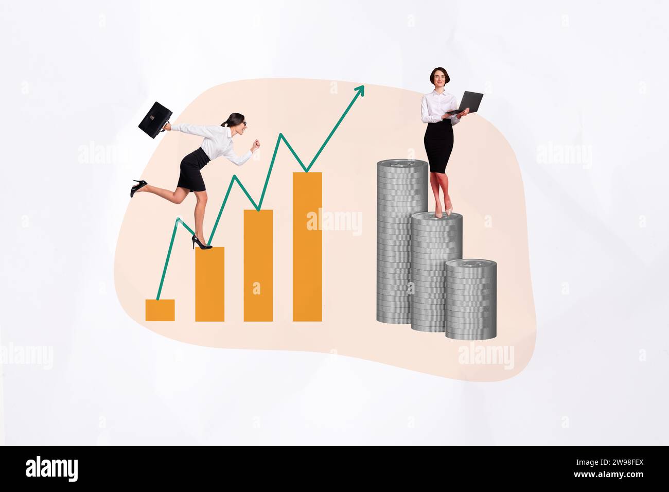 Creative photo collage two business lady money earning progress charts ...