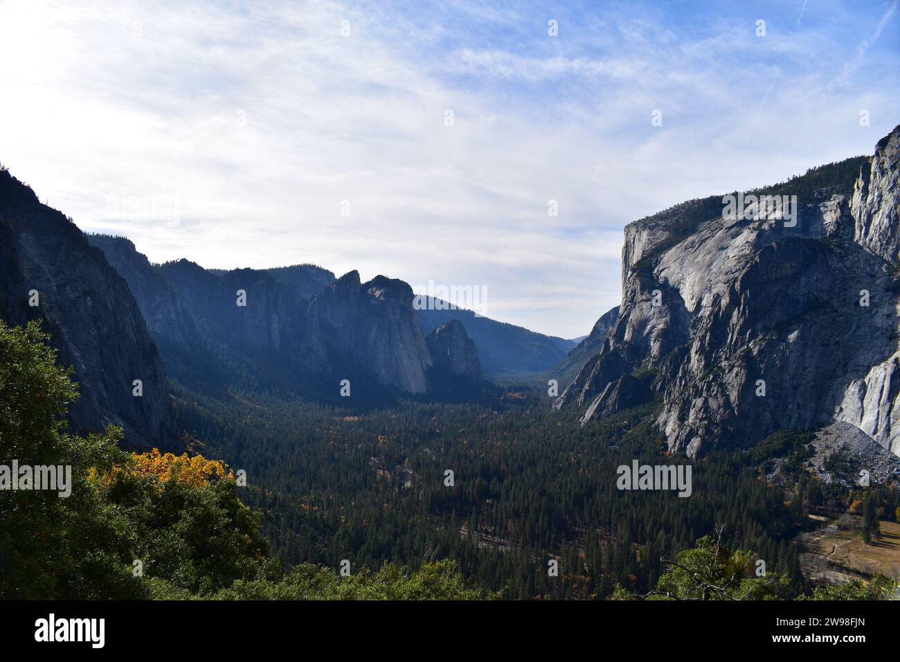 Scenic views of Yosemite Valley as seen from the mountainside on Four ...