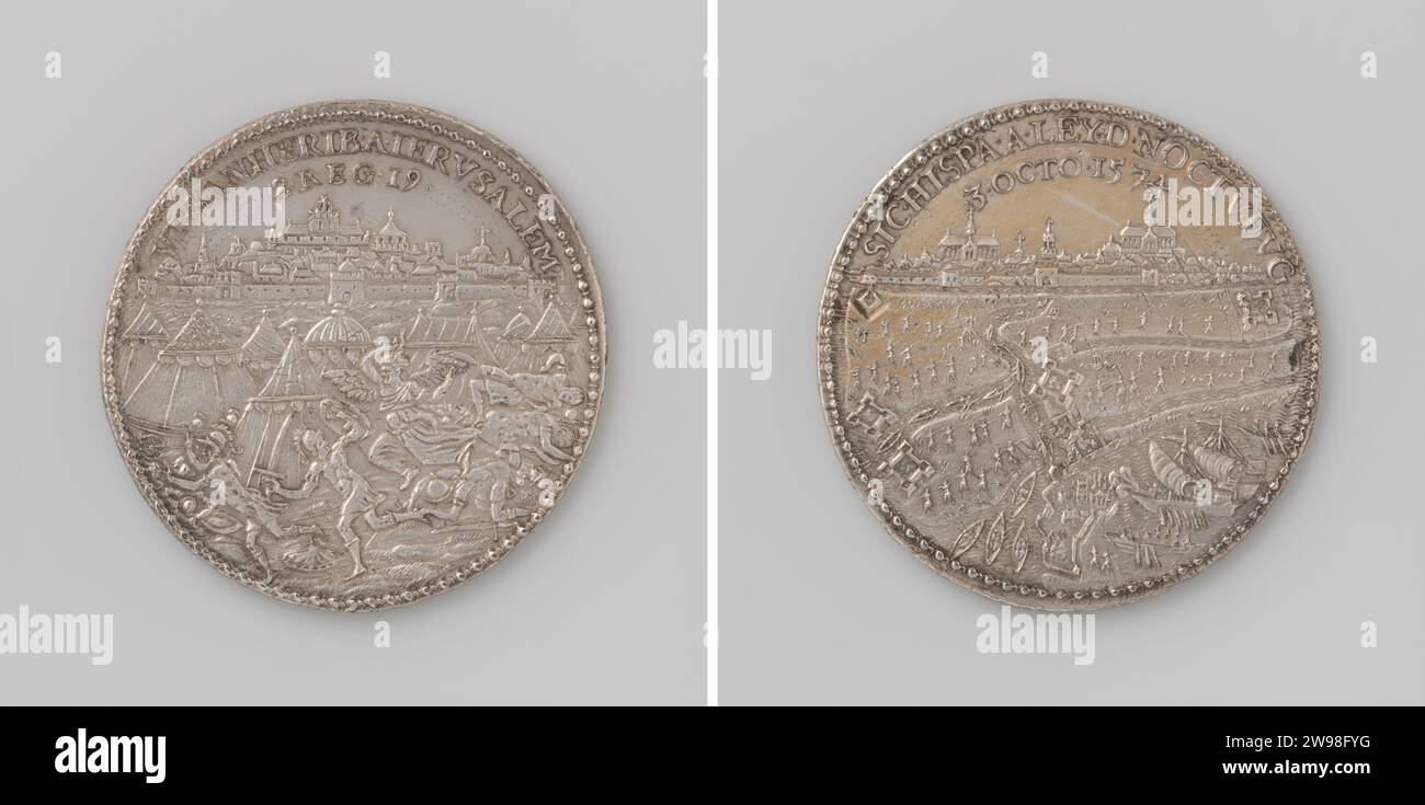 Relief of Leiden, Dirk Jacobsz., 1574 history medal Silver medal. Front ...