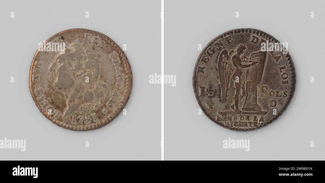 15 Sols from France from Louis XVI, 1791 ,, 1791 coin Silver coin ...