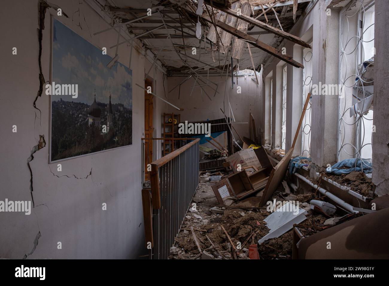 Kupiansk, Ukraine. 8th Oct, 2023. Interior of the destroyed Kupiansk ...